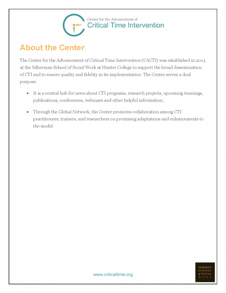 Critical Time Intervention | Materials and Handouts | Critical Time ...